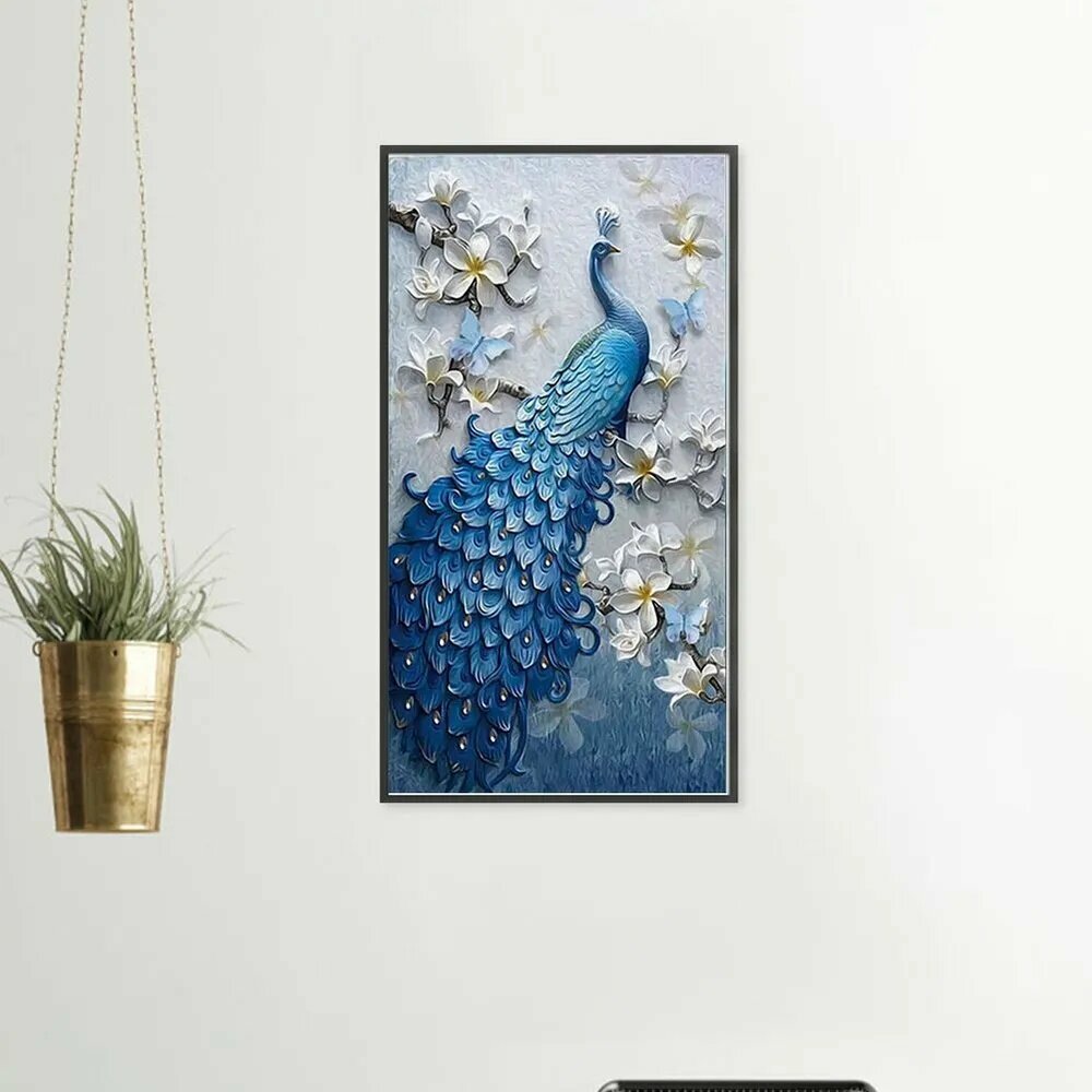 Красочная вышивка крестом из искусственного жемчуга бисером, павлин и белый тигр маслом, украшение для дома из бисера, 30x56 см