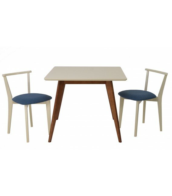 Стол Сканди М 90 орех/слоновая кость со стульями Франк слоновая кость рогожка синий