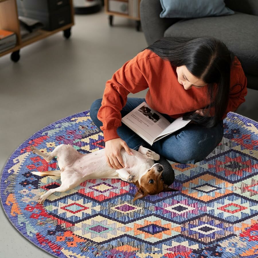 Ковер DivaHome , безворсовый, круглый, хлопковый, 1,6 х 1,6 м, односторонний, противоскользящий, Турция.