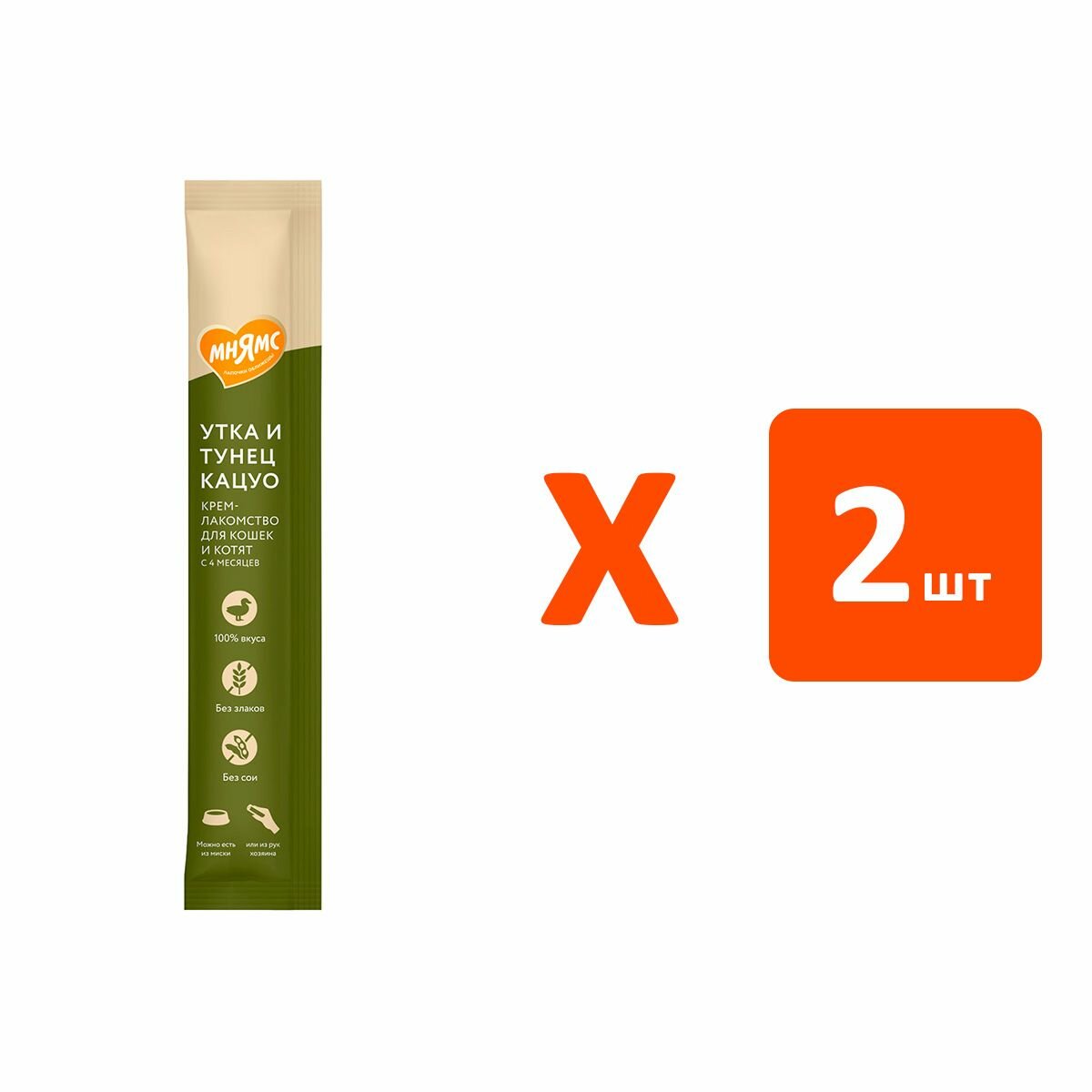 Лакомство Мнямс для кошек крем с уткой и тунцом Кацуо, 15 гр 2 шт