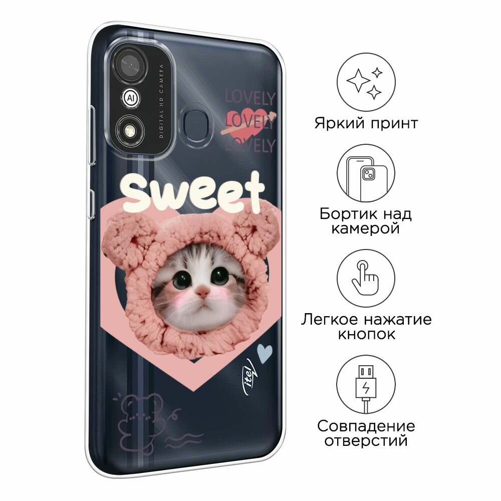 Чехол на Itel A27 / Ител А27 с принтом "sweet lovely kitten 2", прозрачный — фото 1