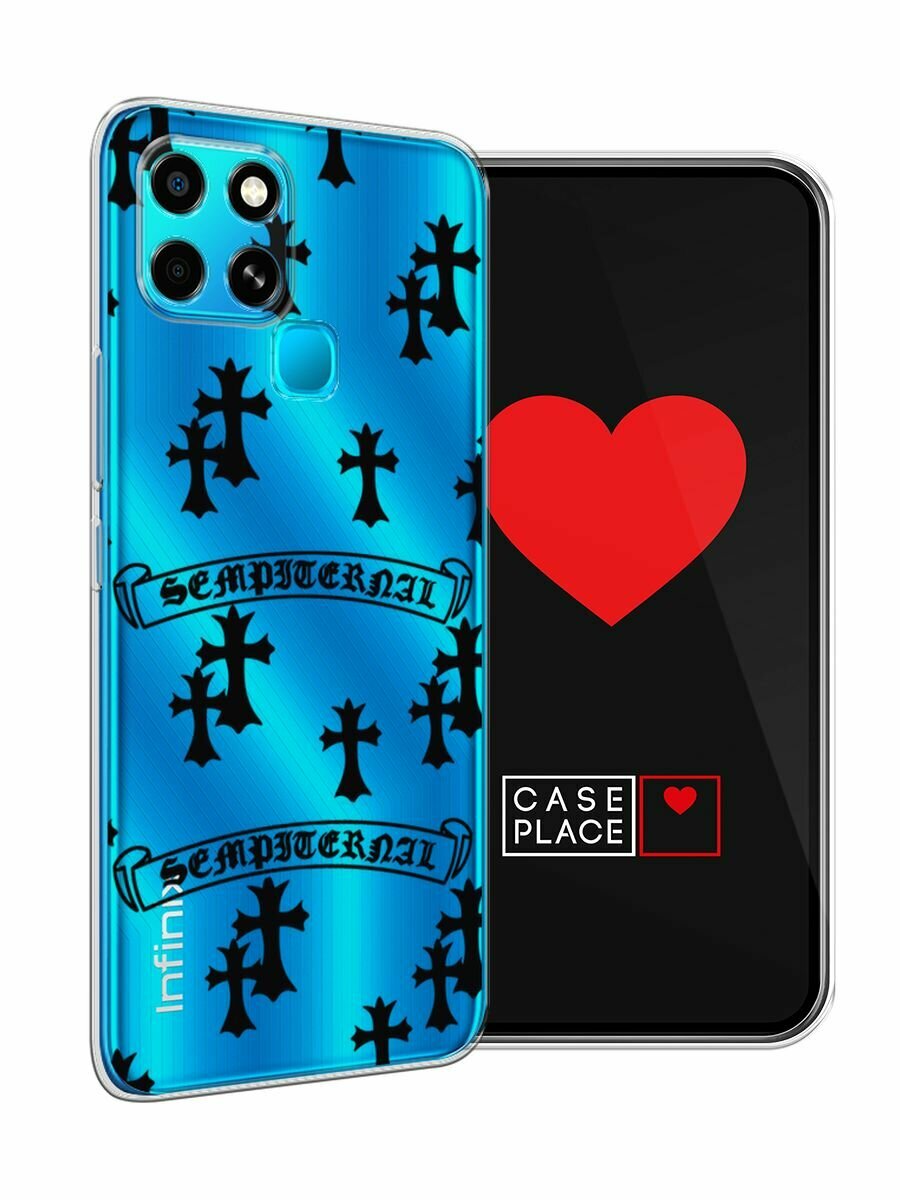 Чехол на Infinix Smart 6 / Инфиникс Смарт 6 с принтом "Кресты паттерн чёрный", прозрачный — фото 1