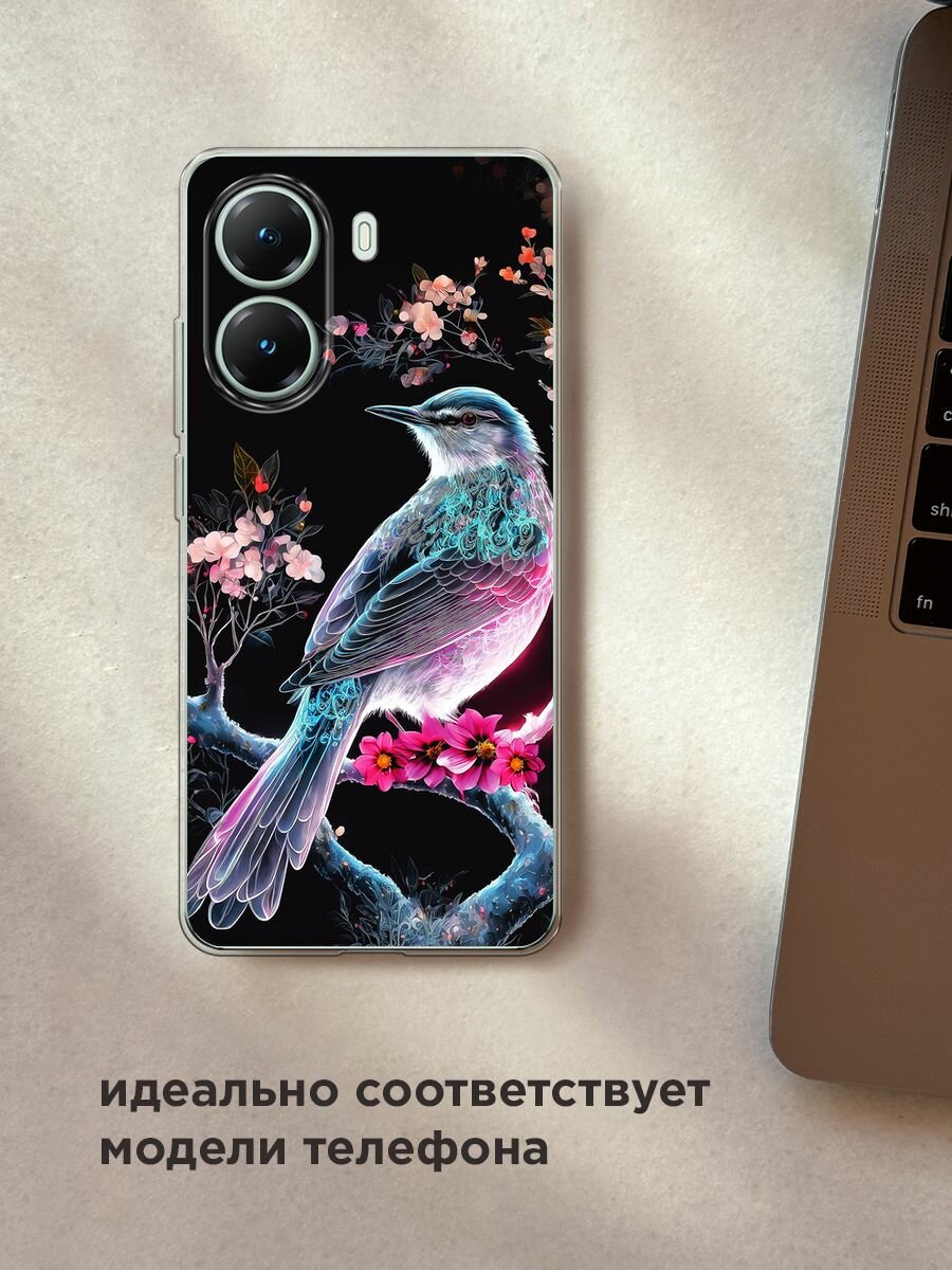 Чехол на Poco X7 Pro / Поко X7 Про с принтом "Птица на цветущем дереве" — фото 1