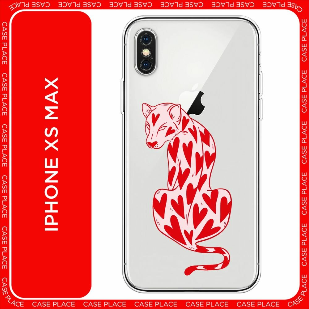 Чехол на Apple iPhone XS Max / Айфон XS Max с принтом "Heart panther 2 - 14 февраля", прозрачный