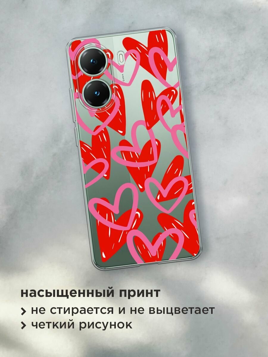 Чехол на Poco X7 Pro / Поко X7 Про с принтом "Hearts doodles - 14 февраля", прозрачный — фото 1