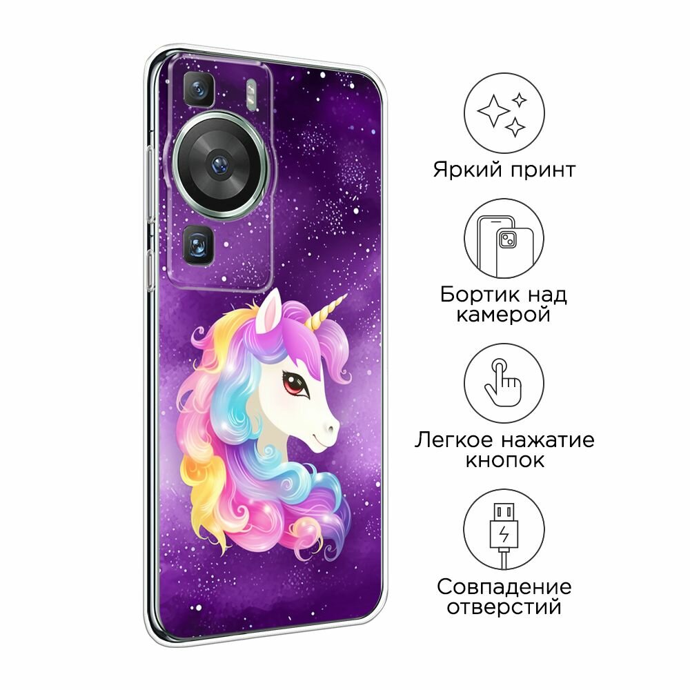 Чехол на Huawei P60/P60 Pro / Хуавей P60/P60 Про с принтом "Кудрявый единорог" — фото 1