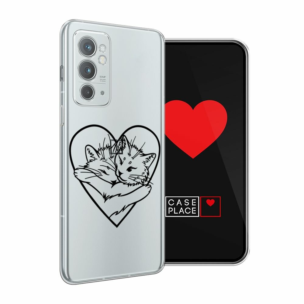 Чехол на OnePlus 9RT / ВанПлас 9RT с принтом "Влюблённые котики рисунок 3 - 14 февраля", прозрачный — фото 1