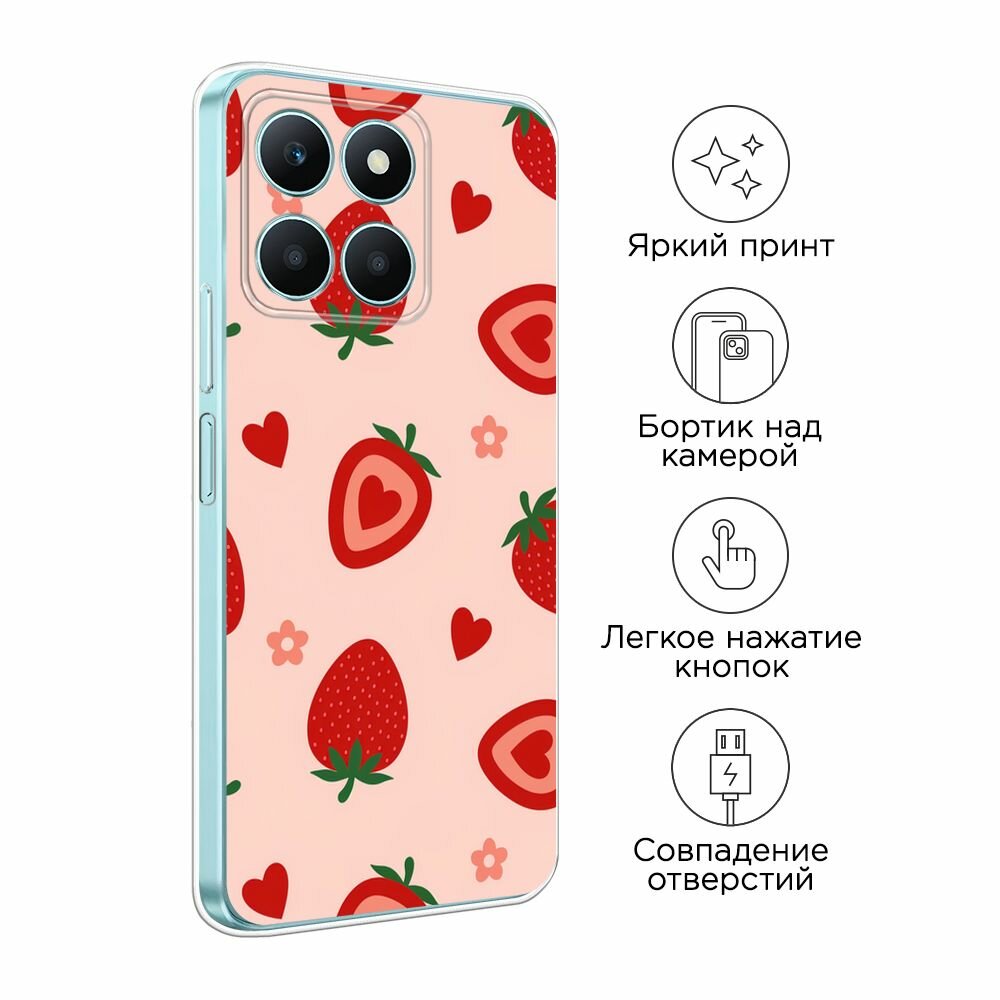 Чехол на Honor X6A / Хонор X6A с принтом "Heart strawberries 1 - 14 февраля" — фото 1