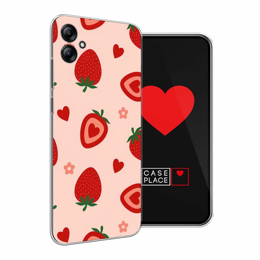 Чехол на Samsung Galaxy A04e / Самсунг A04e с принтом "Heart strawberries 1 - 14 февраля" — фото 1