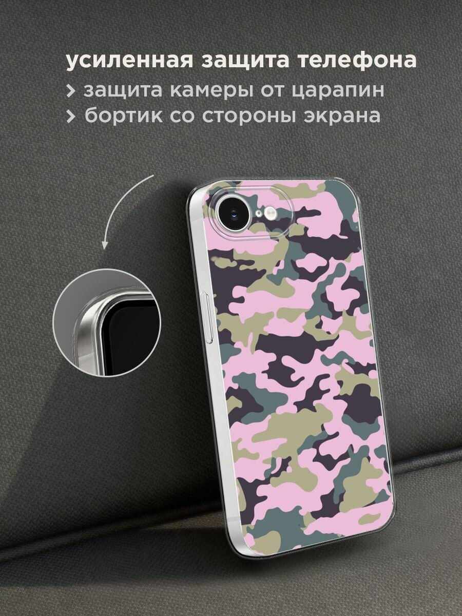 Чехол на Apple iPhone 16e/17e / Айфон 16е/17e с принтом "Камуфляж розовый - 23 февраля" — фото 1