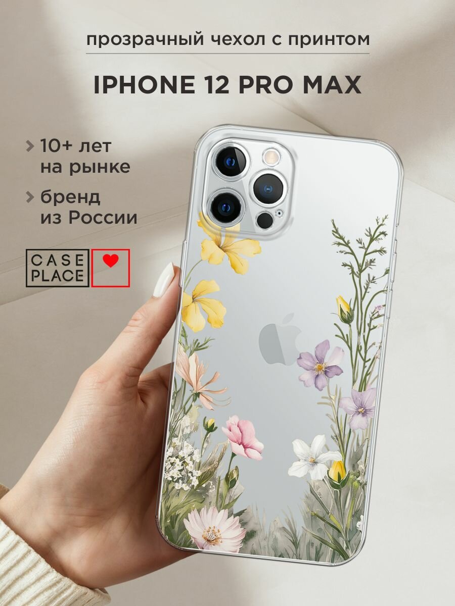 Чехол на Apple iPhone 12 Pro Max / Айфон 12 Про Макс с принтом "Летний винтаж 2", прозрачный
