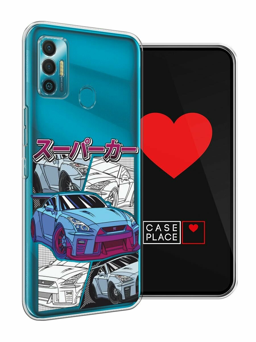 Чехол на Tecno Spark 7 / Техно Спарк 7 с принтом "JDM коллаж", прозрачный — фото 1