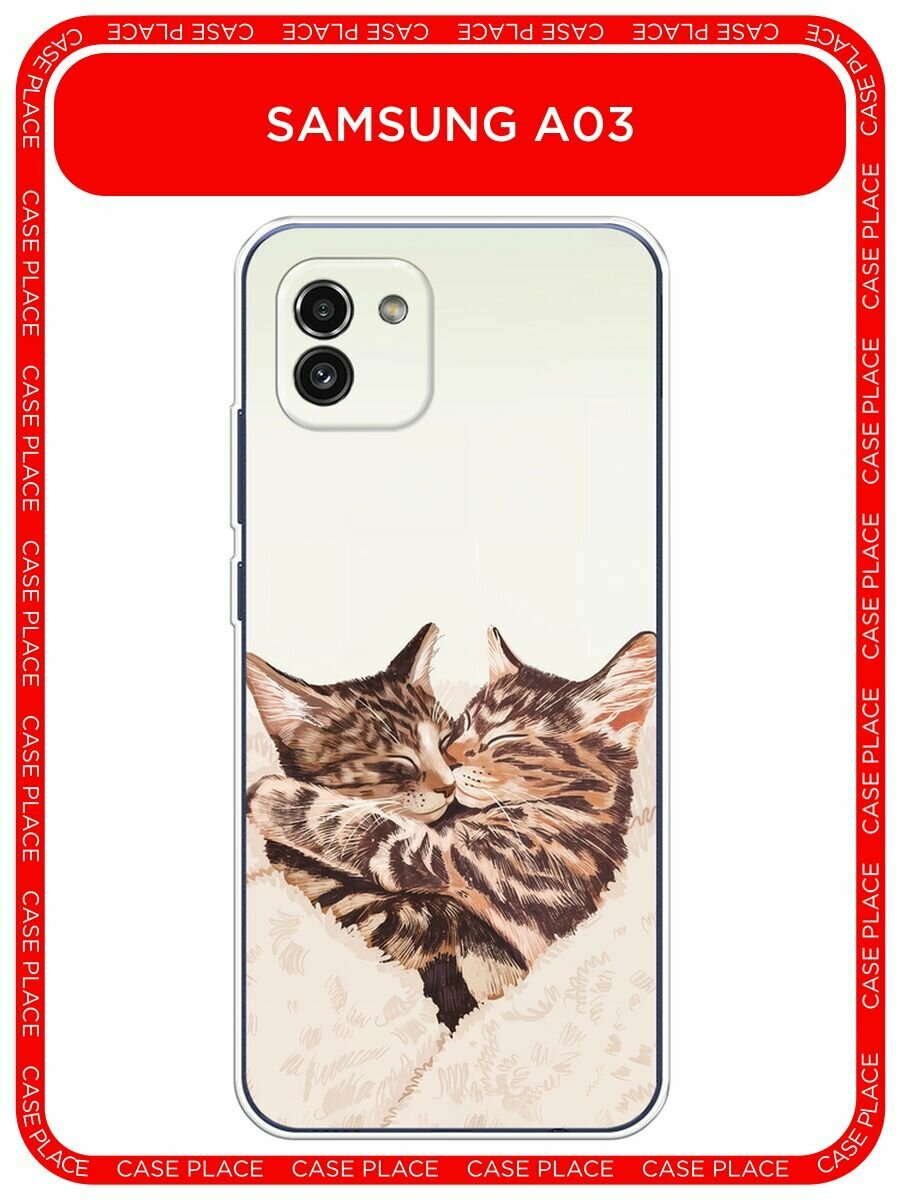 Чехол на Samsung Galaxy A03 / Самсунг Галакси А03 с принтом "Влюбленные котейки - 14 февраля"