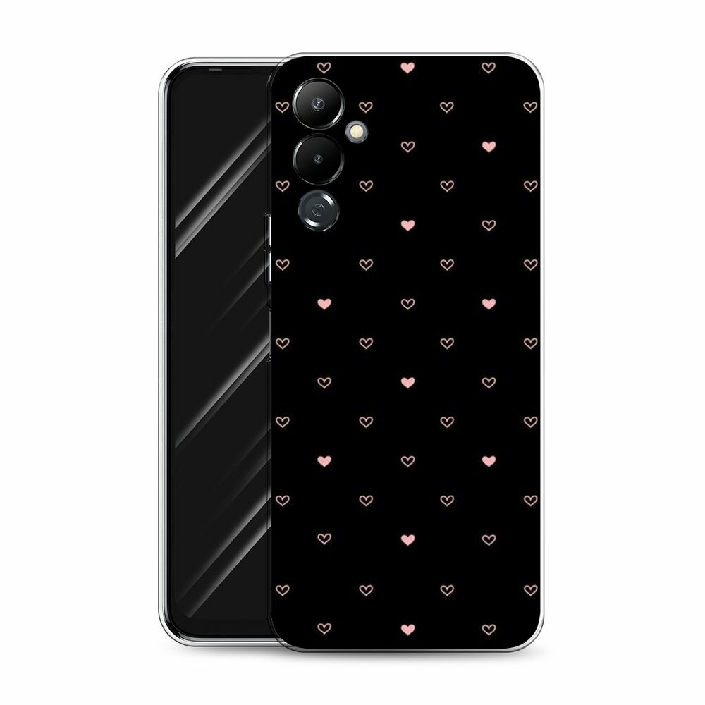 Чехол на Tecno Pova 4 / Текно Пова 4 с принтом "Черный фон и сердечки" — фото 1