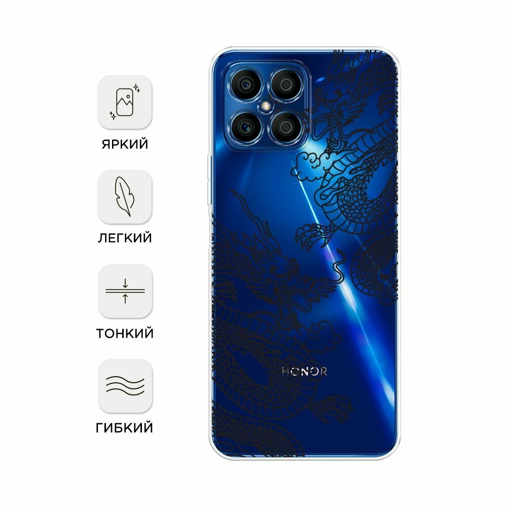 Чехол на Honor X8 / Хуавей X8 с принтом "Два китайских дракона", прозрачный — фото 1