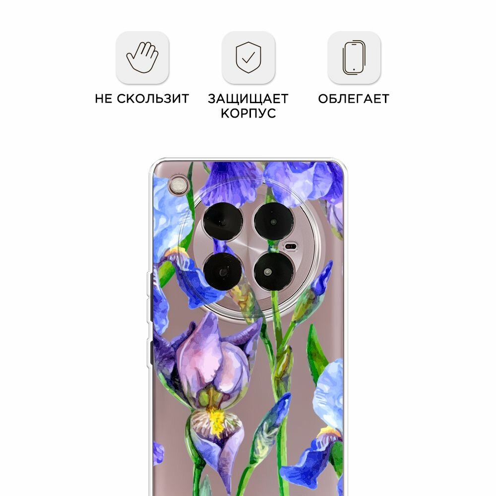 Чехол на Infinix Zero 40 4G / Инфиникс Зеро 40 4G с принтом "Синие ирисы", прозрачный — фото 1