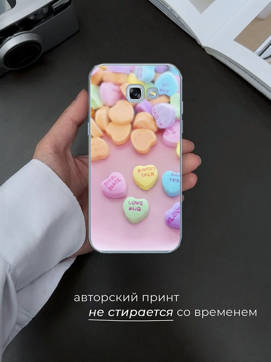 Чехол на Samsung Galaxy A5 2017 / Самсунг Галакси А5 2017 с принтом "Конфетки сердечки 2" — фото 1