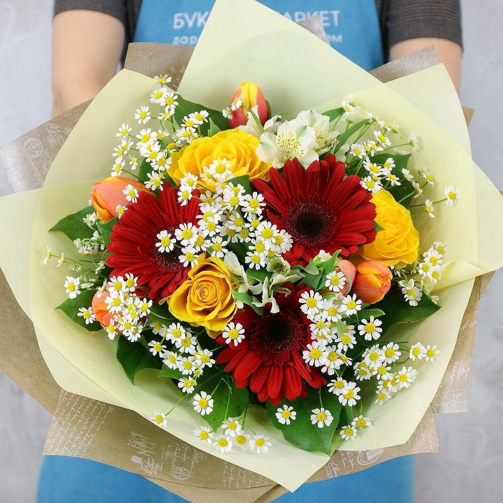 Букет цветов "Герберы Ромашки", 50 см, ассорти, для разных поводов