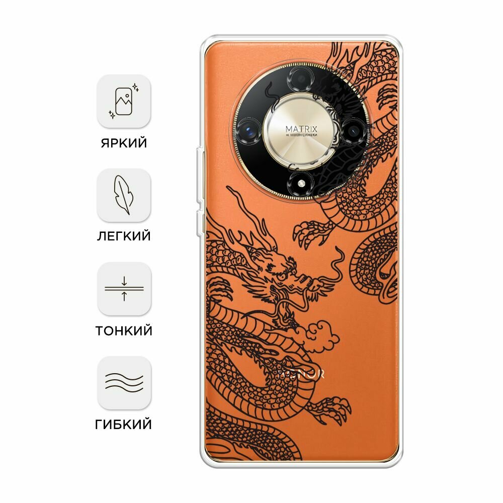 Чехол на Honor X9b / Хонор X9B с принтом "Два китайских дракона", прозрачный — фото 1