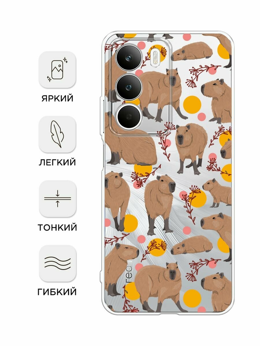 Чехол на Realme C71/P3 Lite 4G / Реалми С71/P3 Лайт 4G с принтом "Капибара паттерн", прозрачный — фото 1