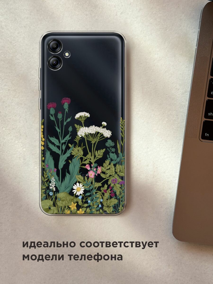 Чехол на Samsung Galaxy A04e / Самсунг A04e с принтом "Дикие полевые цветы", прозрачный — фото 1