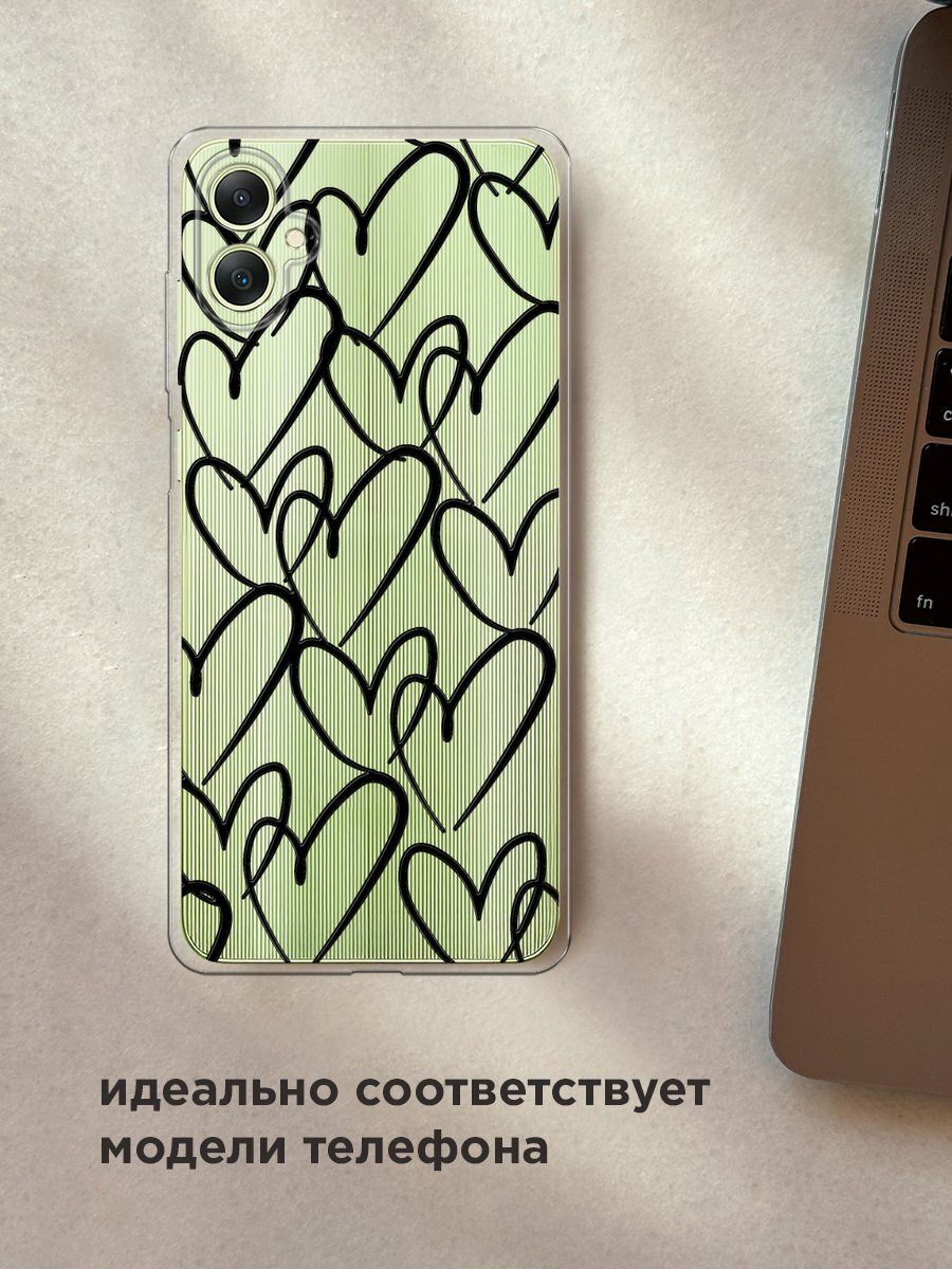 Чехол на Samsung Galaxy A06 / Самсунг Галакси А06 с принтом "Hearts doodle black 1" — фото 1