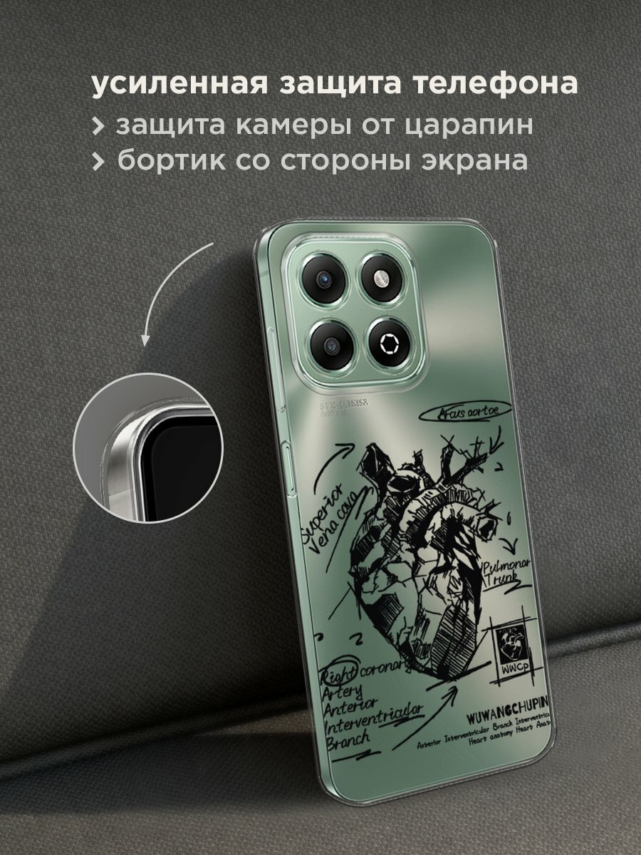 Чехол на Honor X6b / Хонор X6b с принтом "Анатомическое сердце 2", прозрачный — фото 1