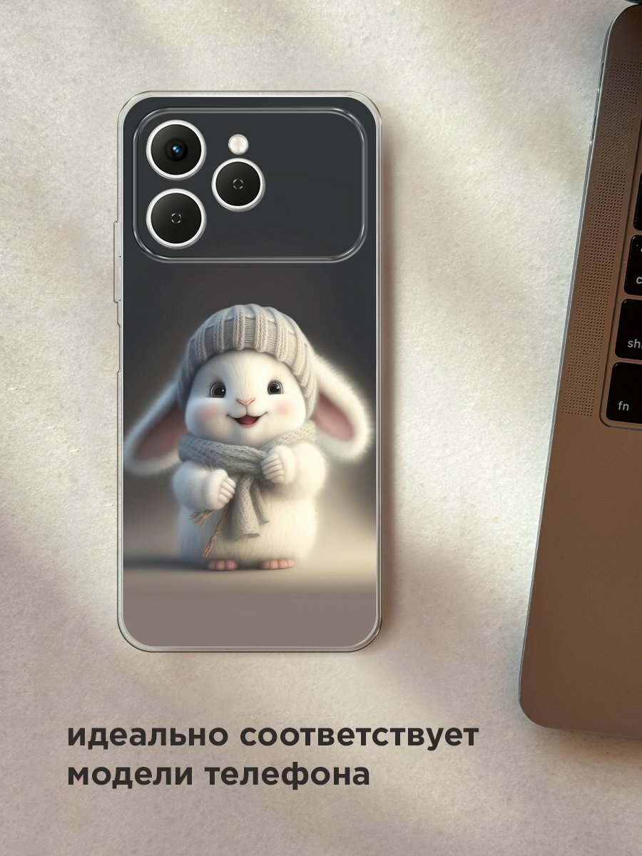 Чехол на Tecno Spark 40 / Текно Спарк 40 с принтом "Белый крольчонок в шапке" — фото 1