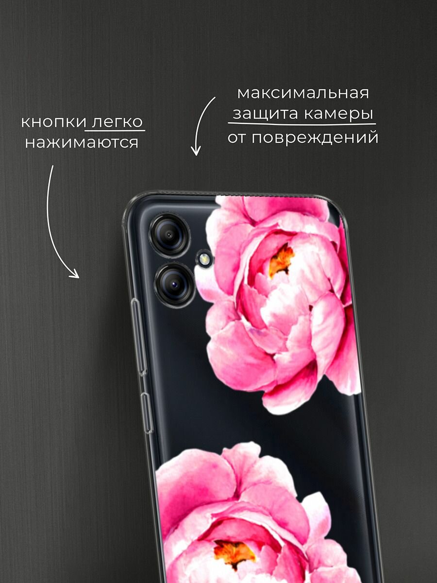 Чехол на Samsung Galaxy A04e / Самсунг A04e с принтом "Open peonies", прозрачный — фото 1