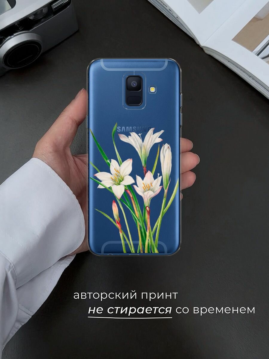 Чехол на Samsung Galaxy A6 / Самсунг Галакси А6 с принтом "White lily", прозрачный — фото 1