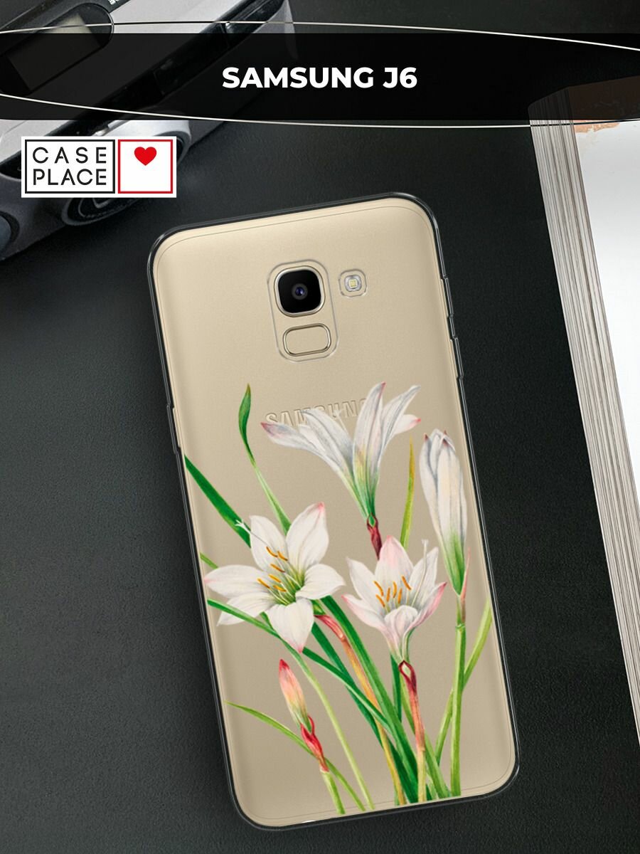Чехол на Samsung Galaxy J6 2018 / Самсунг Галакси Джей 6 2018 с принтом "White lily", прозрачный