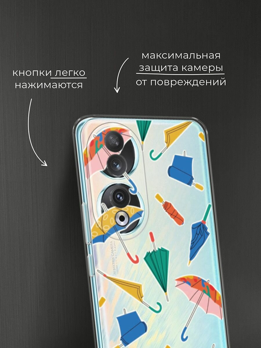 Чехол на Honor 90 / Хонор 90 с принтом "Зонты паттерн", прозрачный — фото 1