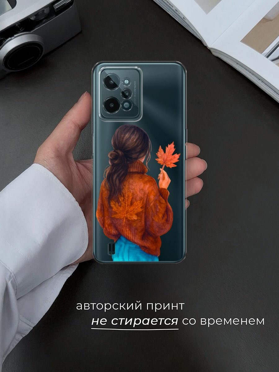 Чехол на Realme C31 / Реалми C31 с принтом "Девушка с опавшим листом", прозрачный — фото 1