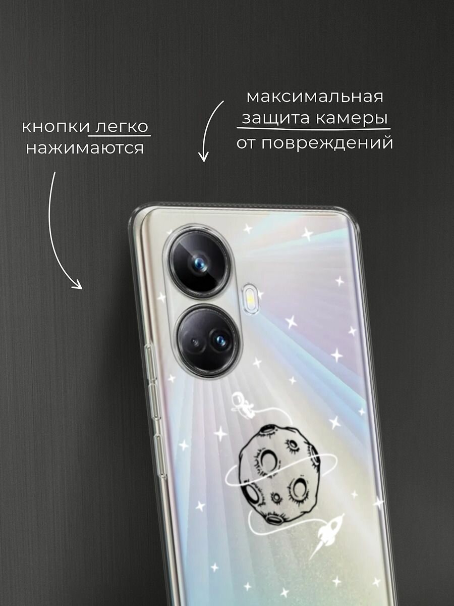 Чехол на Realme 10 Pro+ / Реалми 10 Про+ с принтом "Полет вокруг луны", прозрачный — фото 1