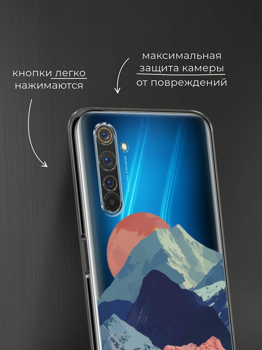 Чехол на Realme 6 Pro / Реалми 6 Про с принтом "Закат в снежных горах", прозрачный — фото 1