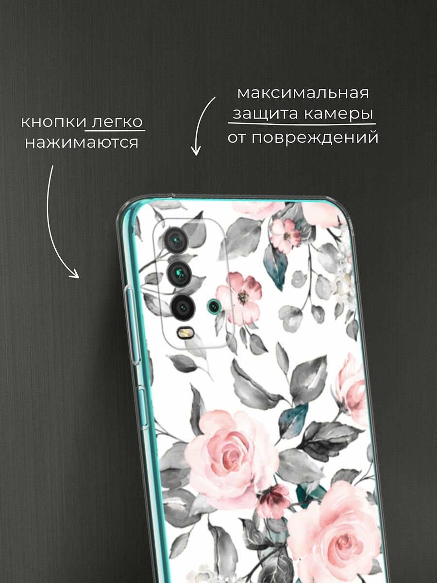 Чехол на Xiaomi Redmi 9T / Сяоми Редми 9Т с принтом "Розы на белом" — фото 1