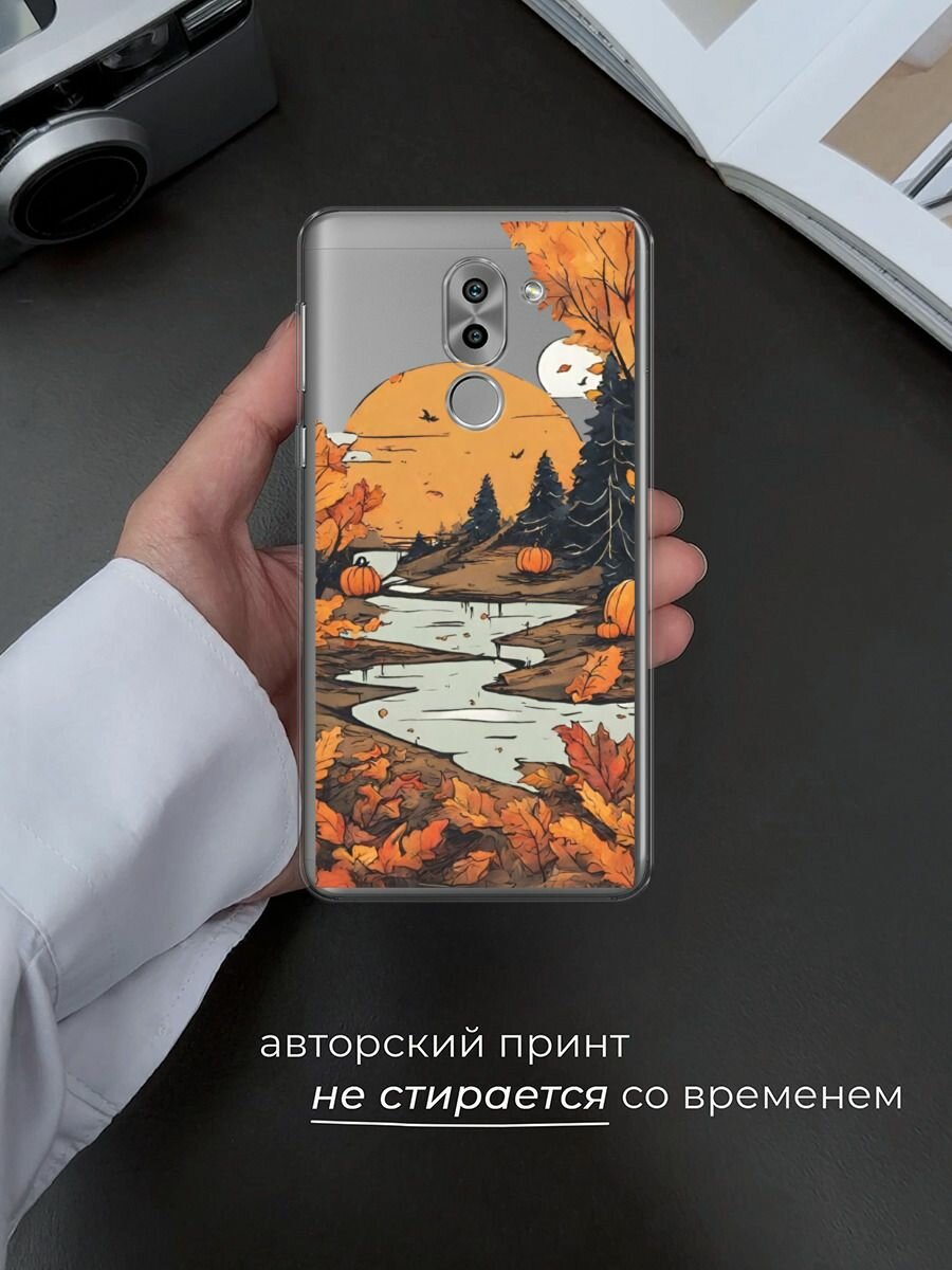 Чехол на Honor 6X / Хонор 6Х с принтом "Осенний лесной уголок", прозрачный — фото 1