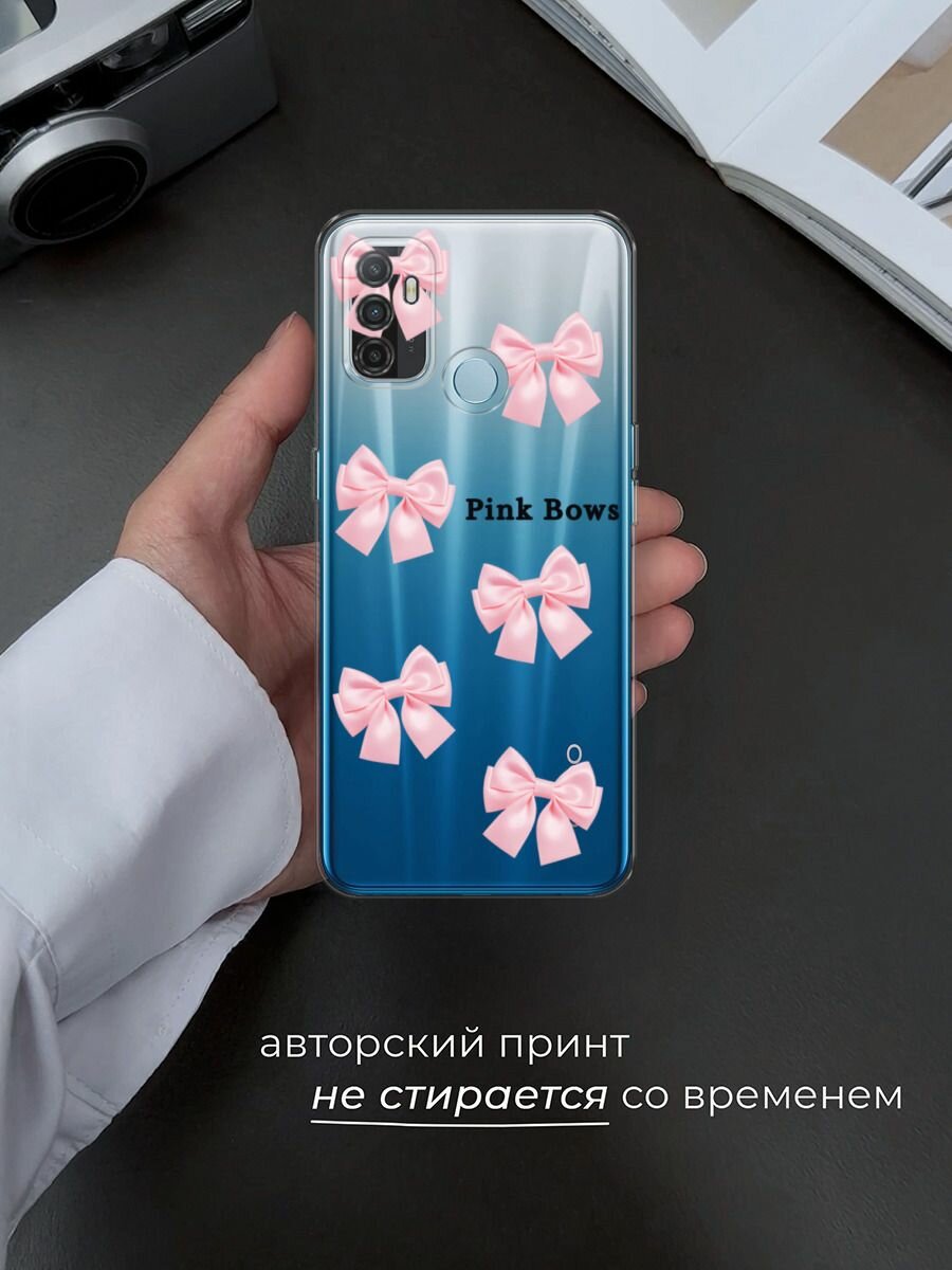 Чехол на Oppo A53 / Оппо А53 с принтом "Pink Bows", прозрачный — фото 1