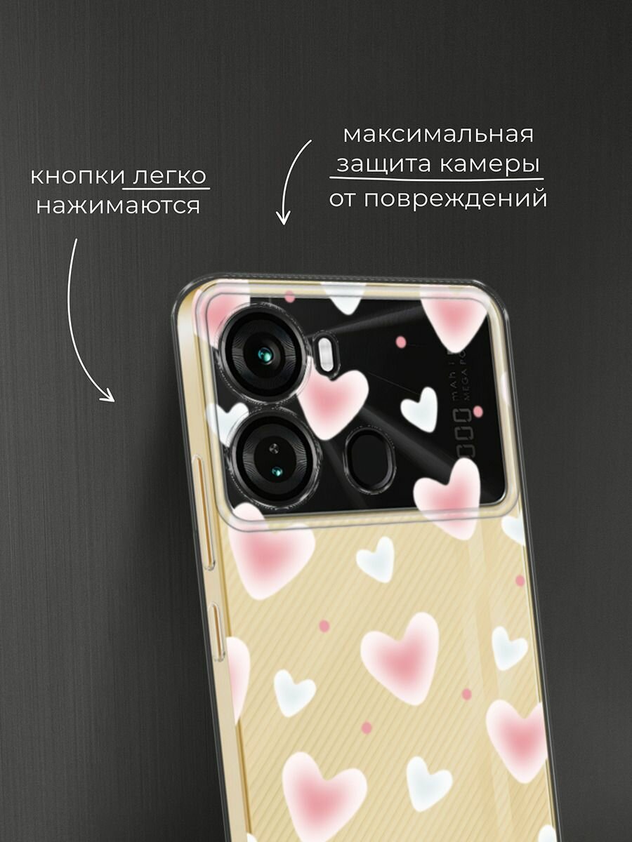 Чехол на Itel P40 / Ител P40 с принтом "Полупрозрачные сердечки", прозрачный — фото 1