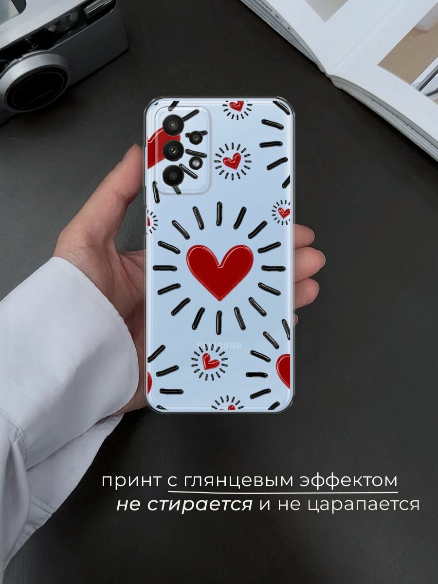 Чехол на Samsung Galaxy A23 / Самсунг Галакси А23 с принтом "Бордовые сердца паттерн" — фото 1