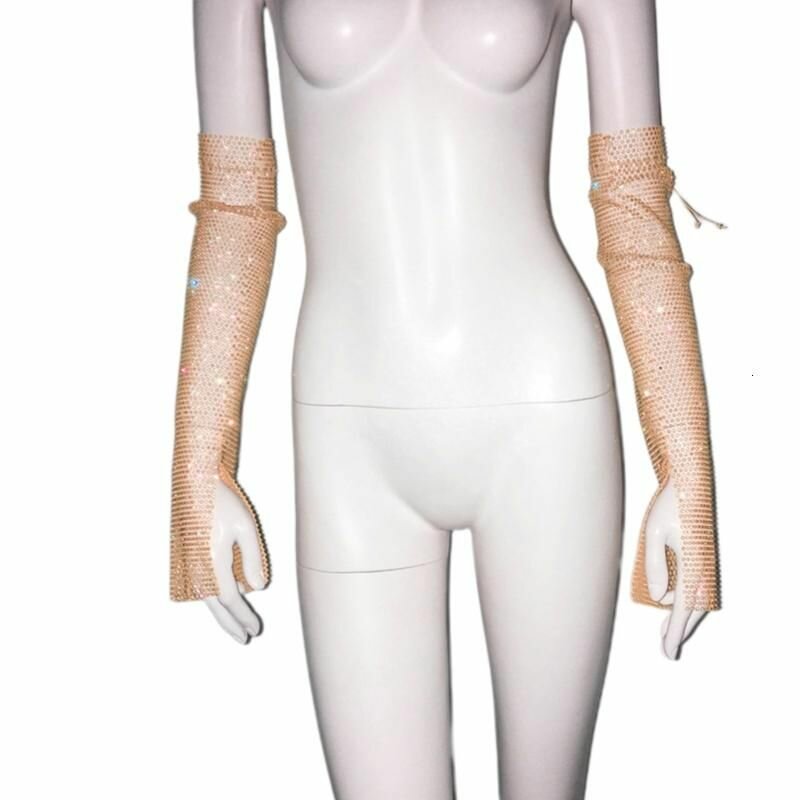 Ажурные полые бретельки со стразами и сетчатые рукава-стиль с разрезом в тон коже