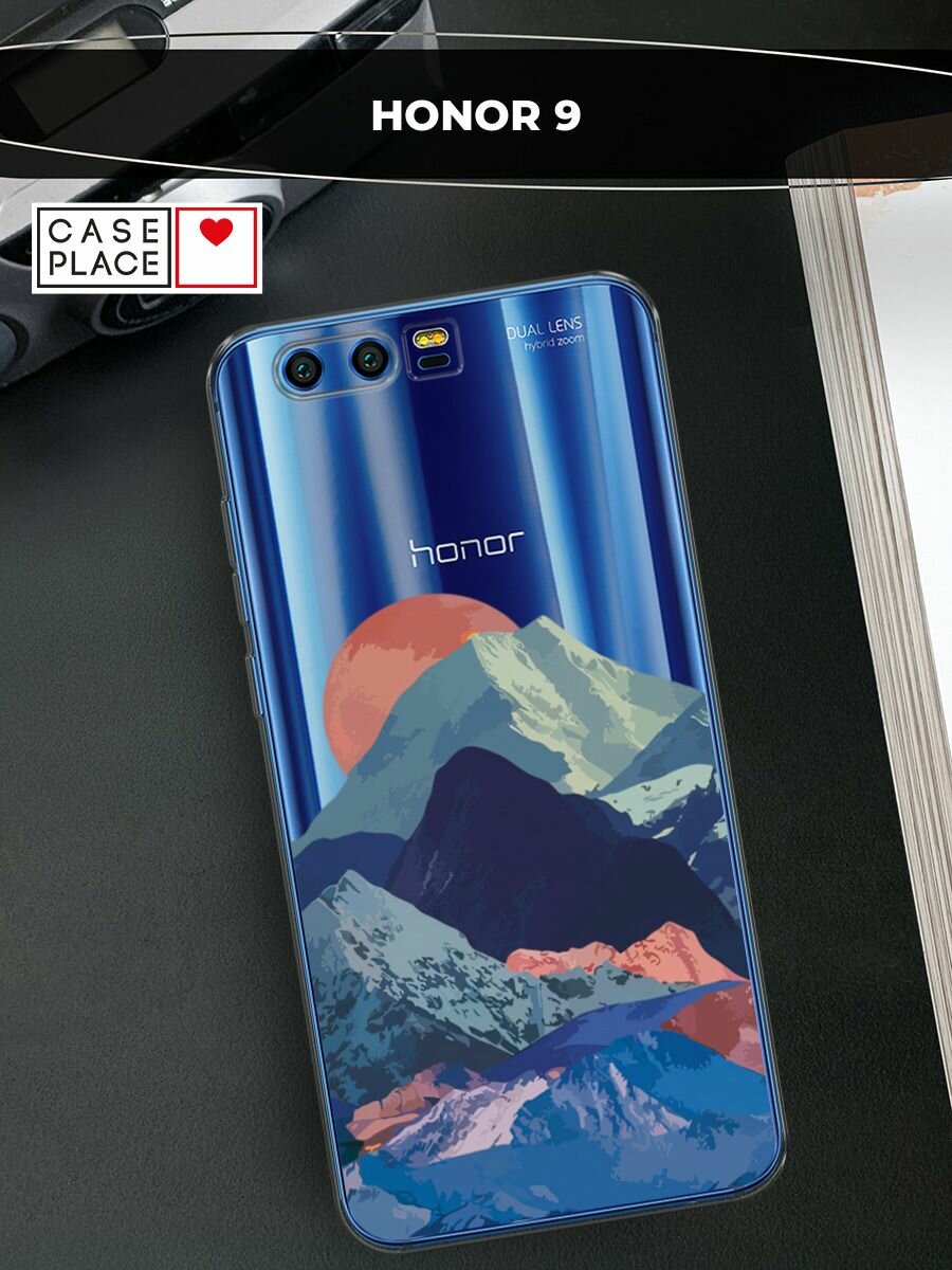 Чехол на Honor 9 / Хонор 9 с принтом "Закат в снежных горах", прозрачный