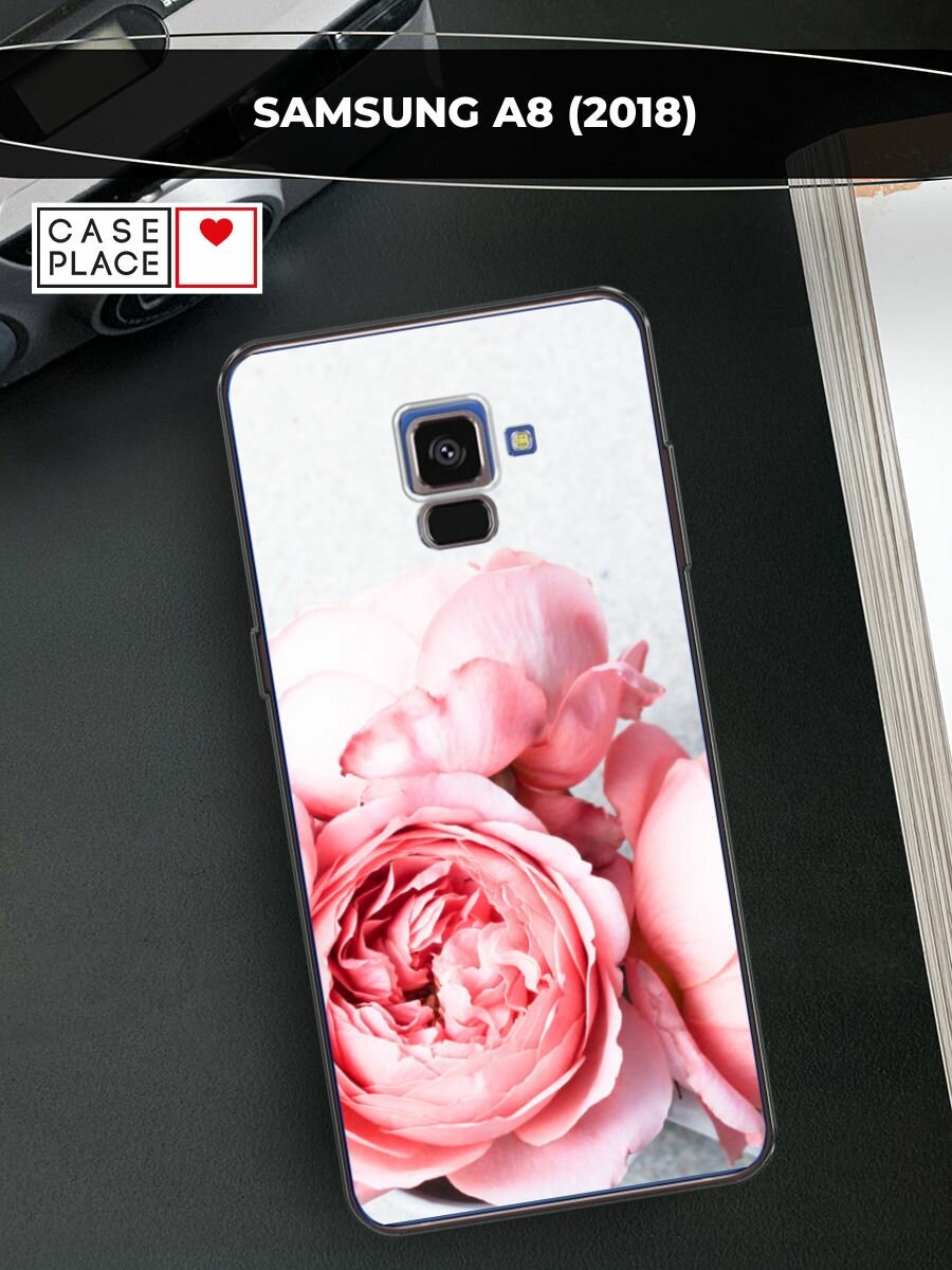 Чехол на Samsung Galaxy A8 2018 / Самсунг Галакси А8 2018 с принтом "Пионы на белом"