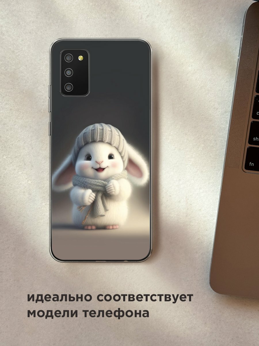 Чехол на Samsung Galaxy A02s / Самсунг Галакси A02s с принтом "Белый крольчонок в шапке" — фото 1