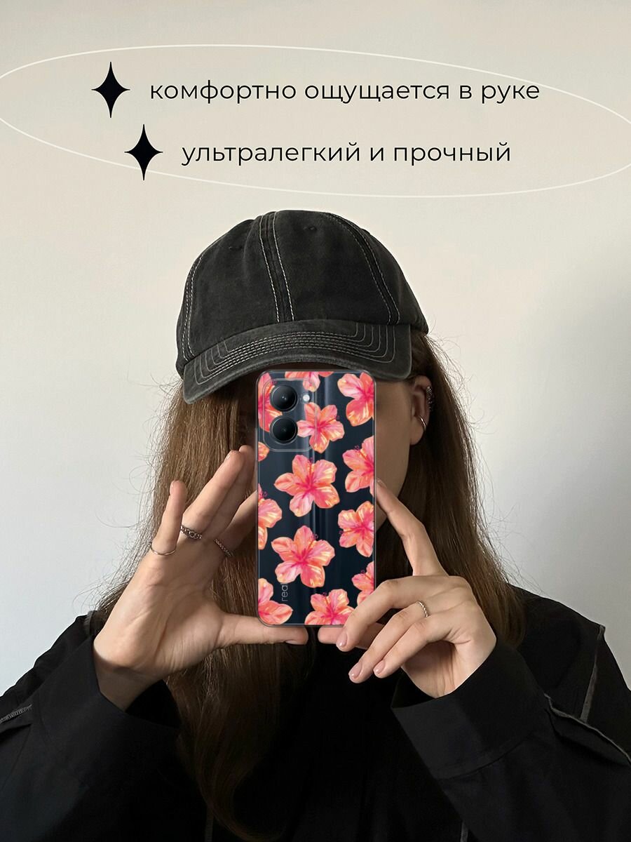 Силиконовый чехол на Realme C33 / Реалми С33 с принтом "Pink flowers" — фото 1