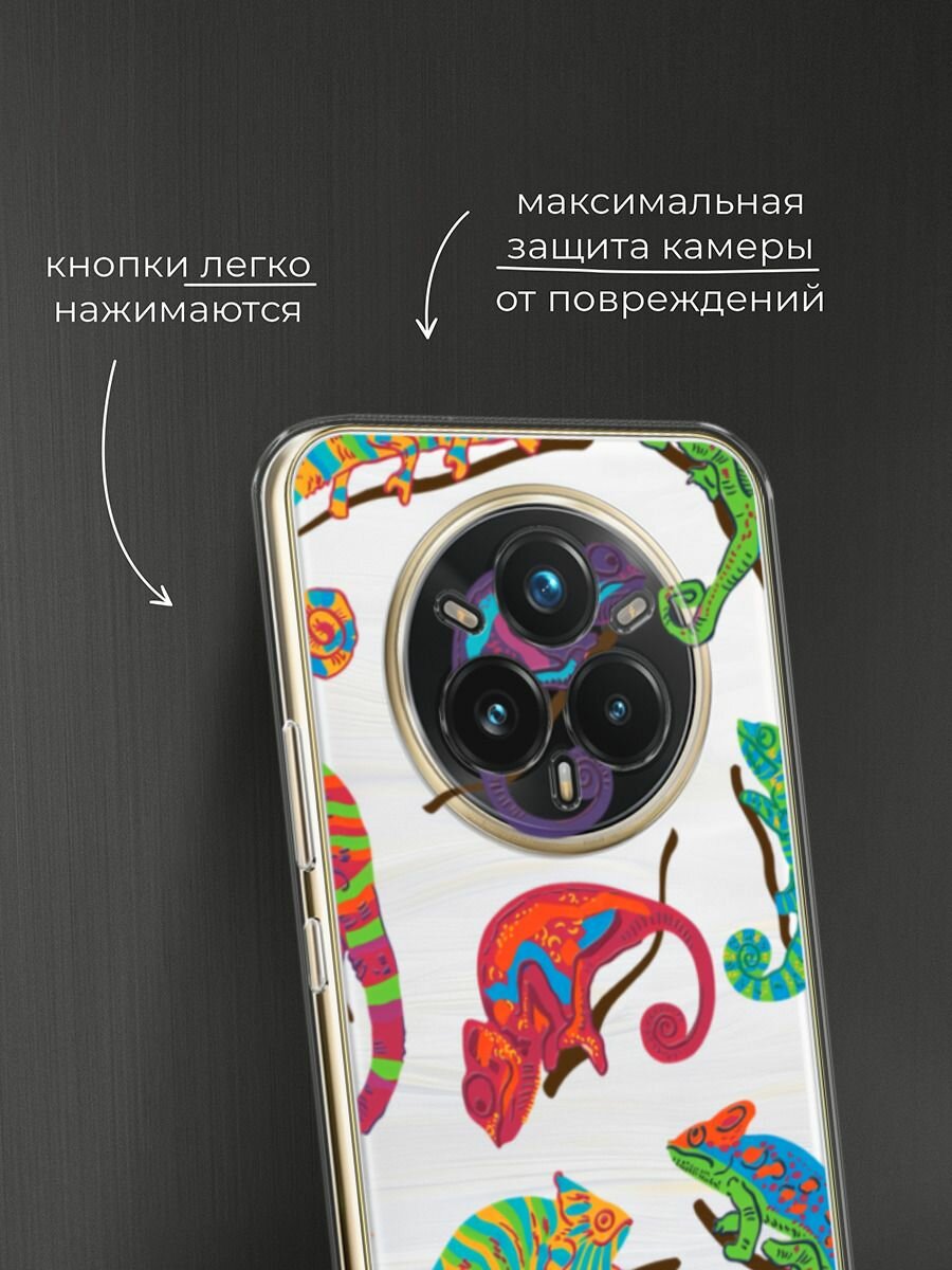 Чехол на Realme 14 Pro+ / Реалми 14 Про+ с принтом "Яркие хамелеоны" — фото 1