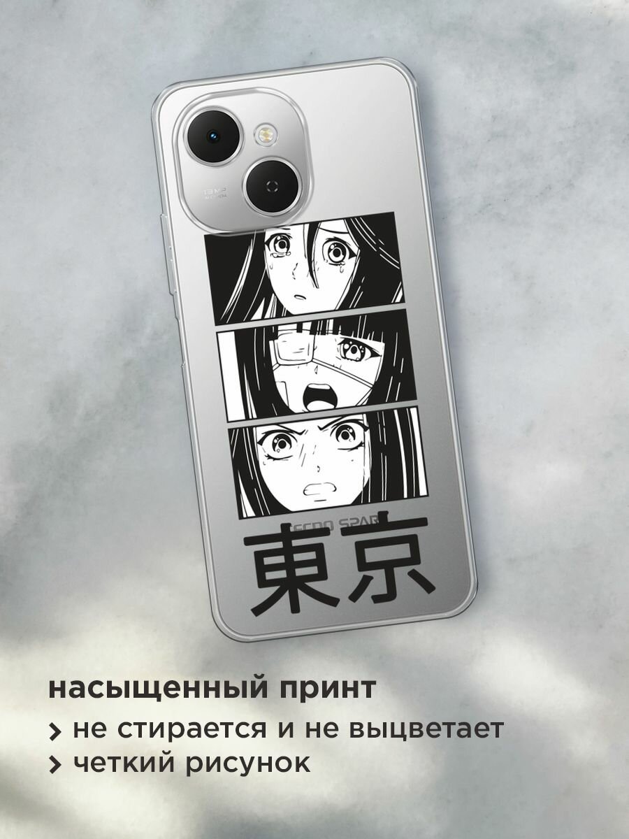 Чехол на Tecno Spark 40C / Текно Спарк 40C с принтом "Tokyo girls", прозрачный — фото 1