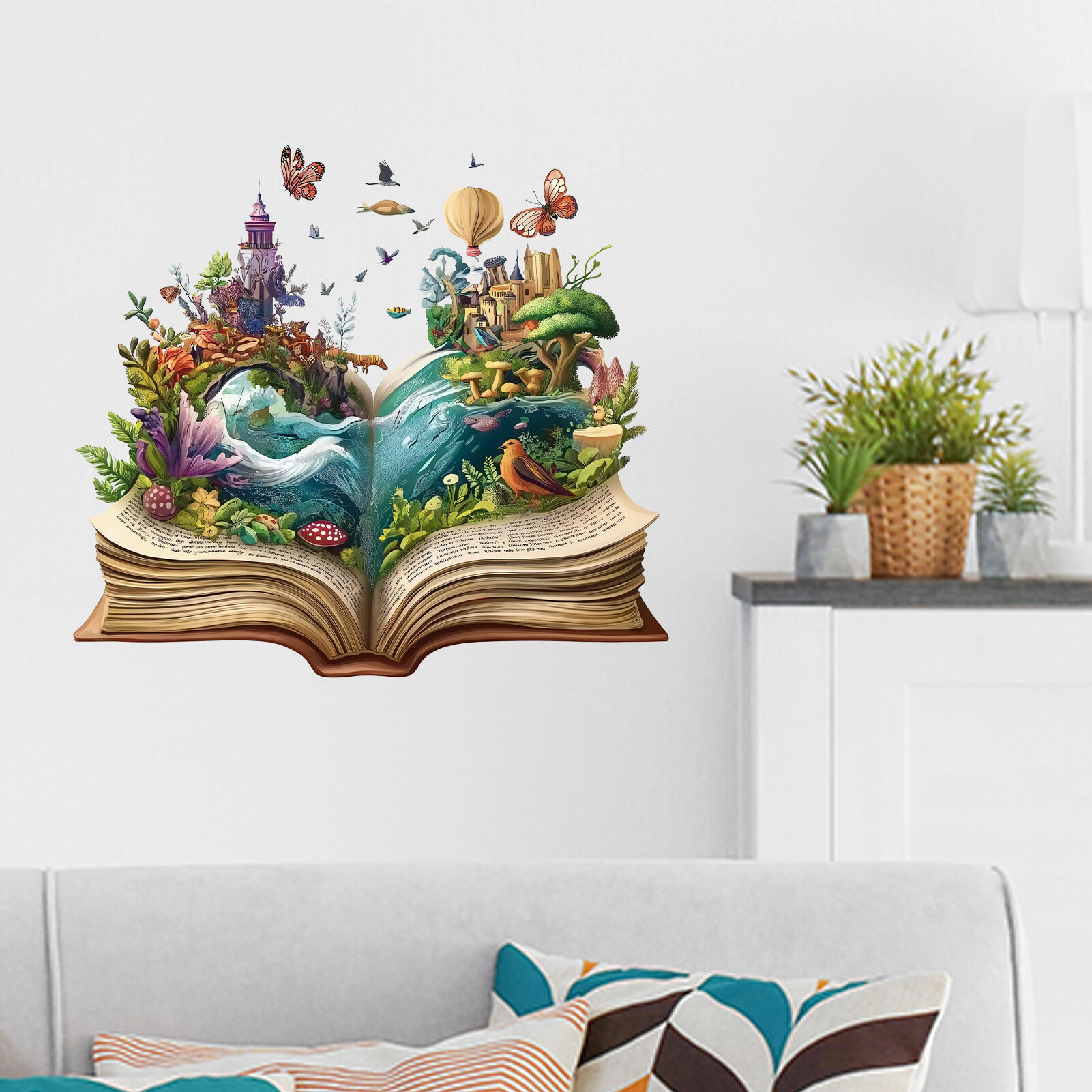 Наклейки на стену в стиле фэнтези, 3D-обои с открытой историей, ботанические цветы, замок, лес, настенные художественные наклейки, креативный декор для детской спальни, детской комнаты, класса, кабинета, уголка для чтения, украшения дома