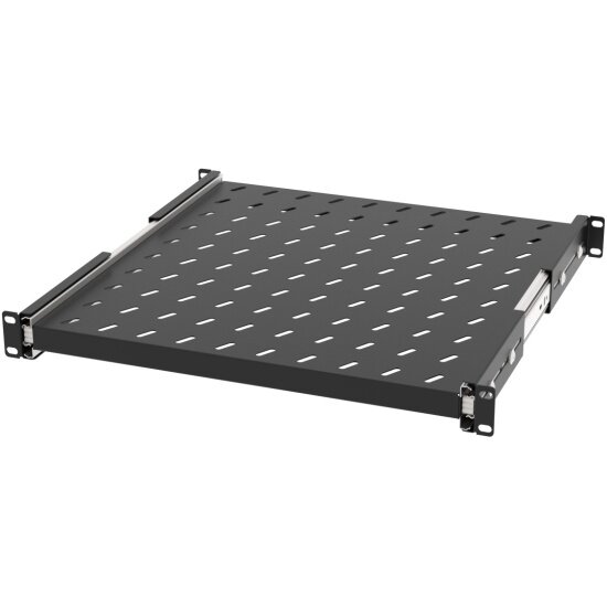 Полка выдвижная Filum FL-RSHE-1U-450-BK 19", 1U, перфорированная, глубина 450 мм, нагрузка 30 кг, черная RAL9005M