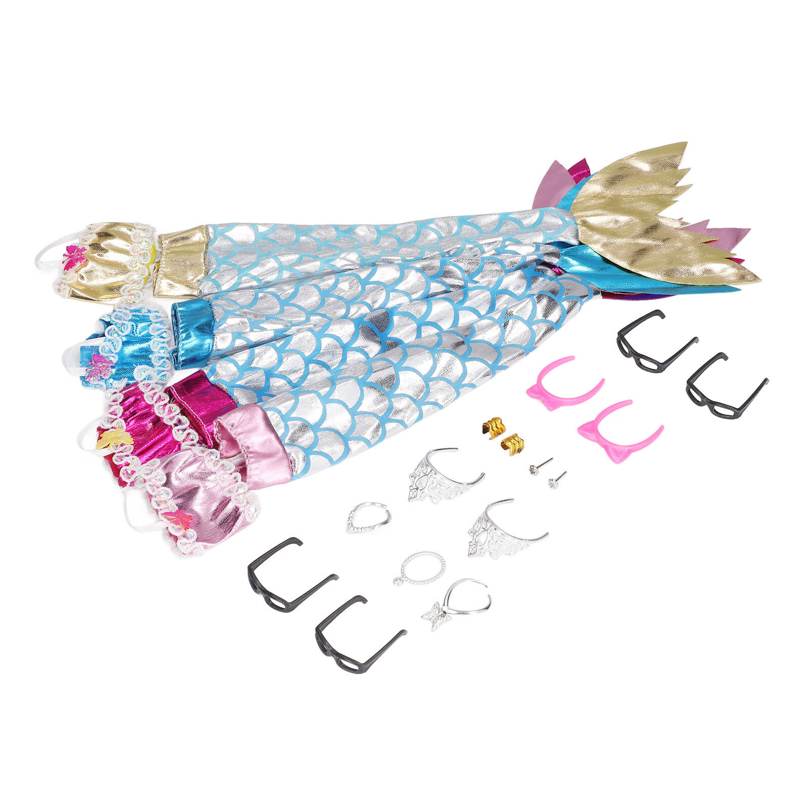 Платье русалки для куклы 1:12 Dollhouse, блестящий костюм принцессы с хвостом, красивый сверкающий наряд